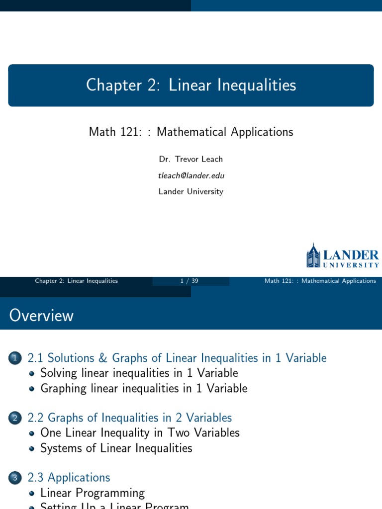 Chapter 2: Linear Inequalities: Math 121:: Mathematical Applications | PDF | Linear Programming ...