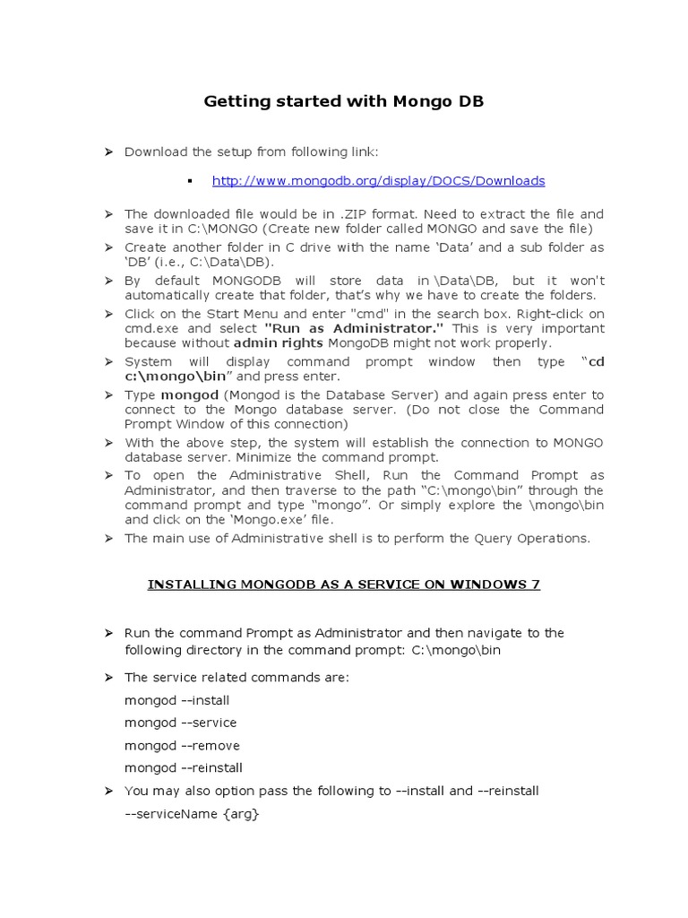 Mongodb Installation Process Pdf Mongo Db Command Line Interface