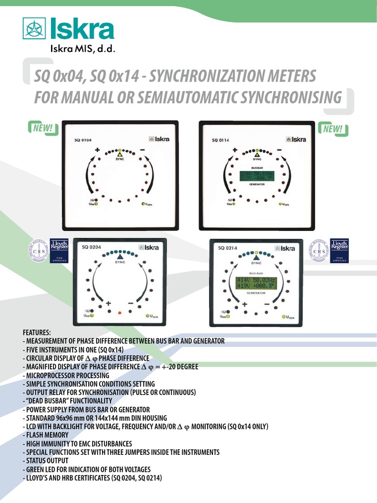 SQ 0X04, SQ 0X14 - Synchronization Meters For Manual or Semiautomatic ...