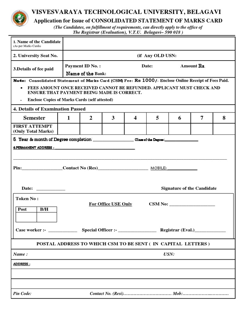 Vtu Consolidation Application Form | PDF