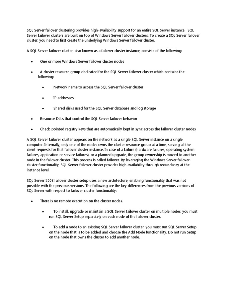 SQL Server Failover Clustering Guide | PDF | Computers | Technology & Engineering