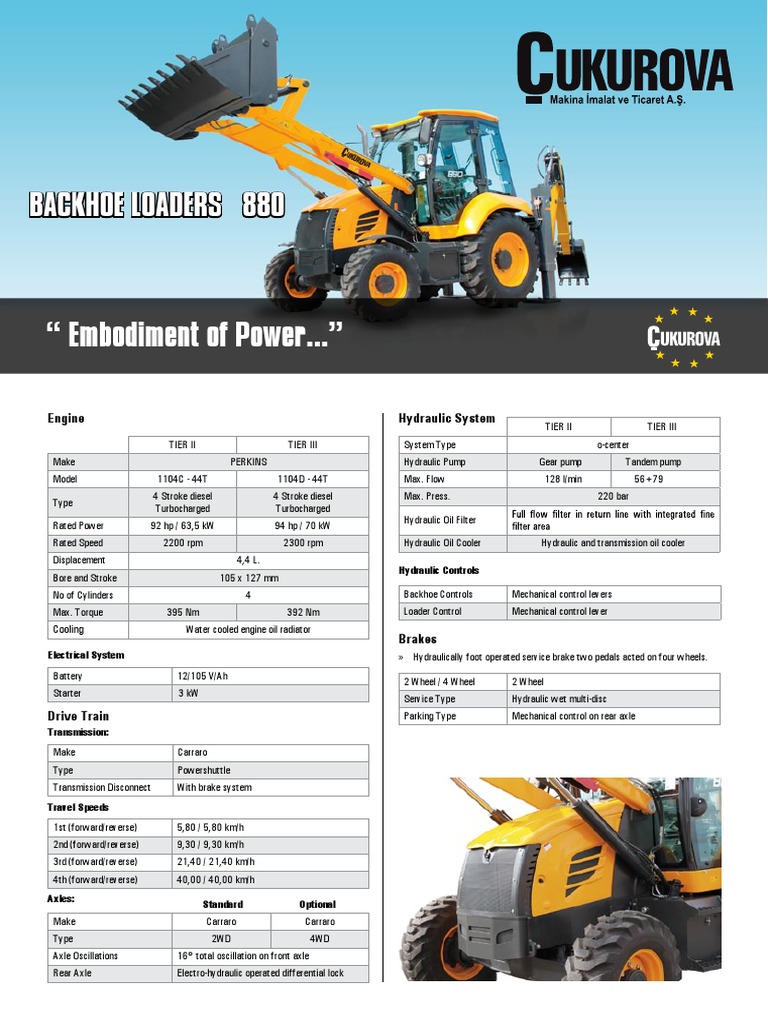 Cukurova - Backhoe Loader 880 (NEW) | PDF | Loader (Equipment) | Transmission (Mechanics)