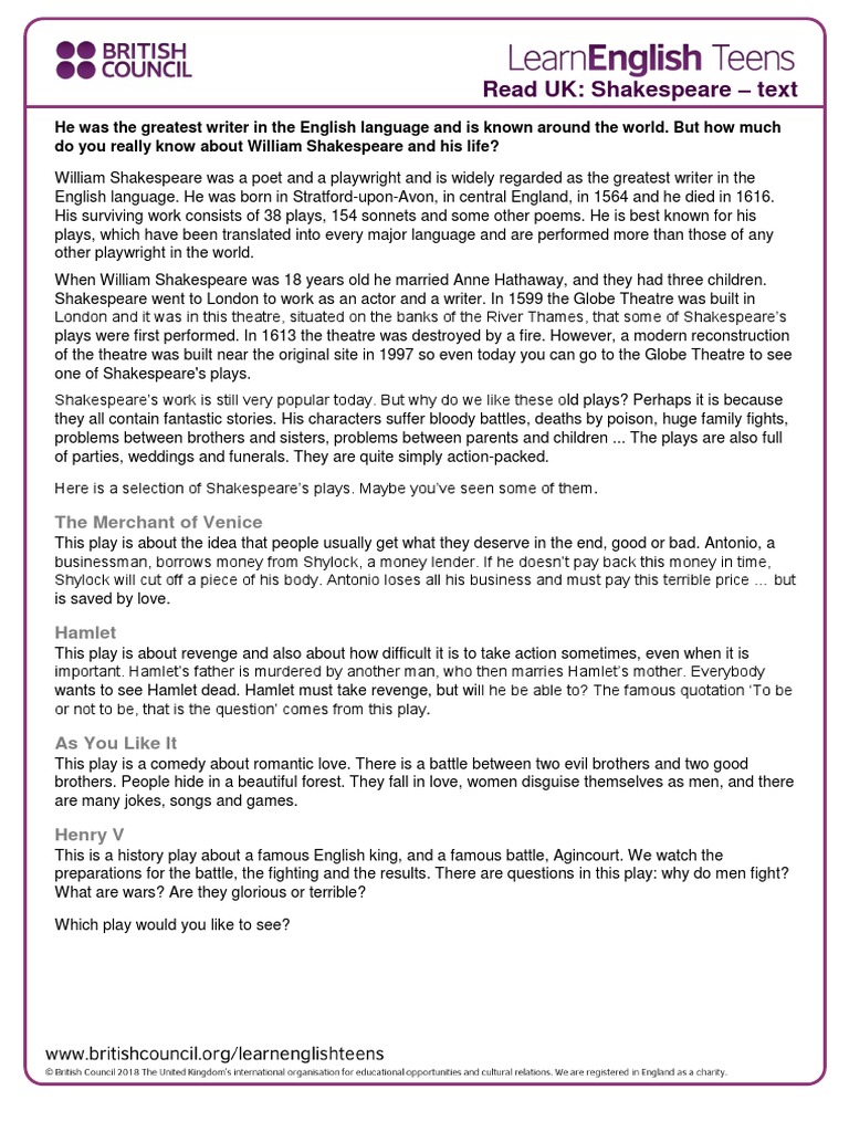 Shakespeare - Text 3 PDF | Download Free PDF | William Shakespeare ...