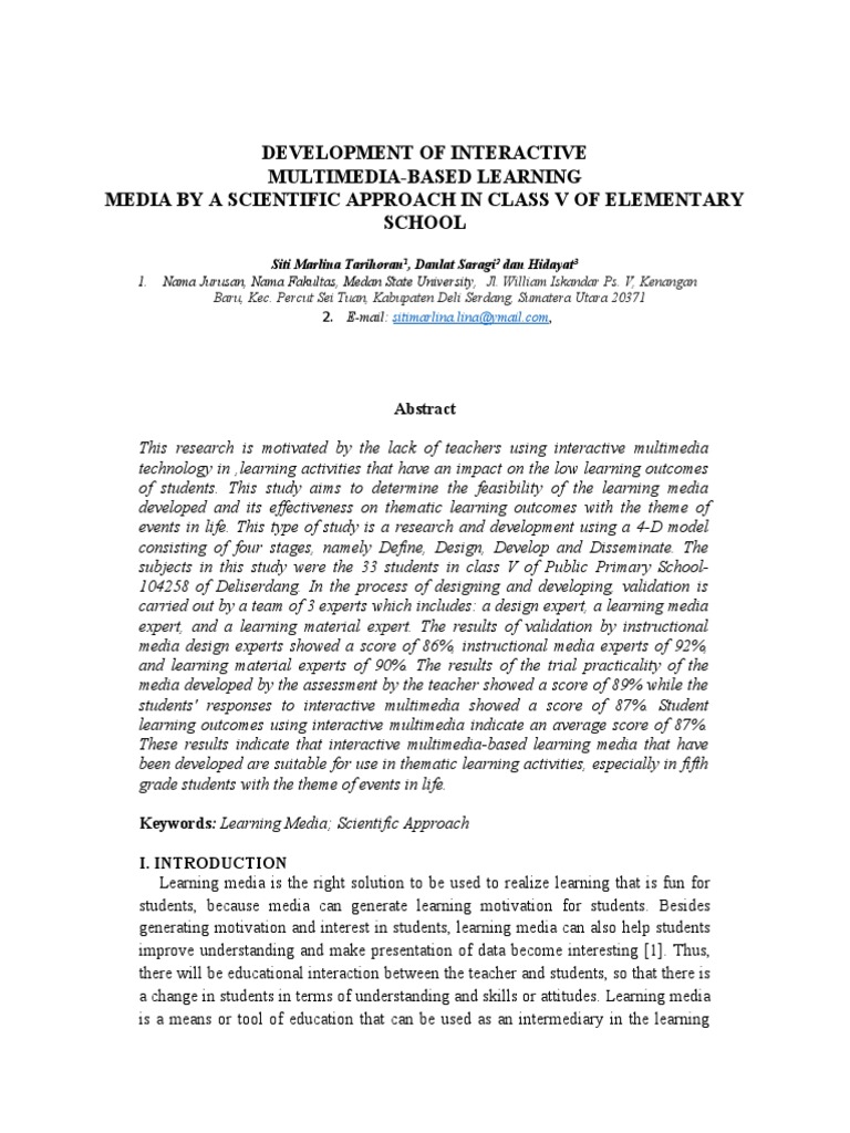 Development of Interactive Multimedia-Based Learning Media by A Scientific Approach in Class V ...