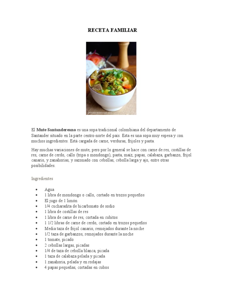 Receta Familiar | PDF | Cocina occidental | Comida regional y étnica