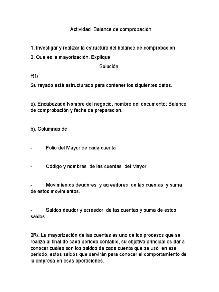 Actividad Balance de Comprobación Valerie Negrette Nuñez. | PDF