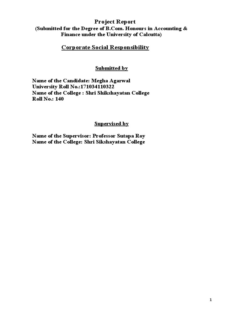 Project Report CSR | PDF | Corporate Social Responsibility | Academic ...