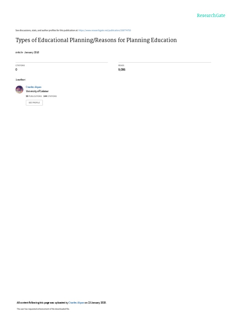 Types of Educational Planning/Reasons For Planning Education | PDF ...