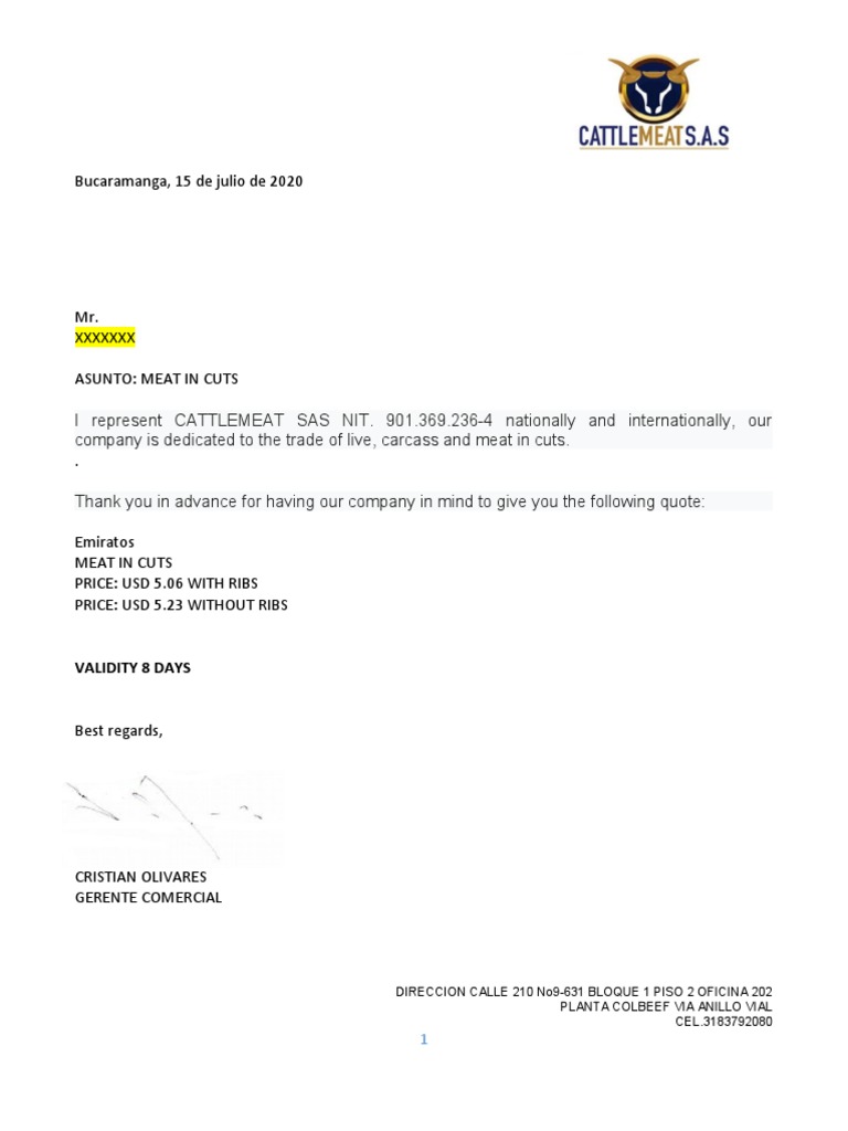 QUOTATION | PDF | Beef | Cattle Products