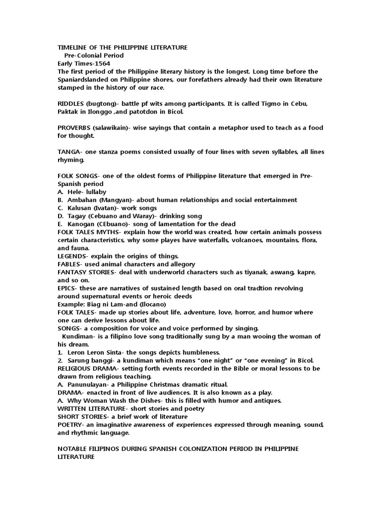 Timeline of The Philippine Literature | PDF | Poetry | Philippines