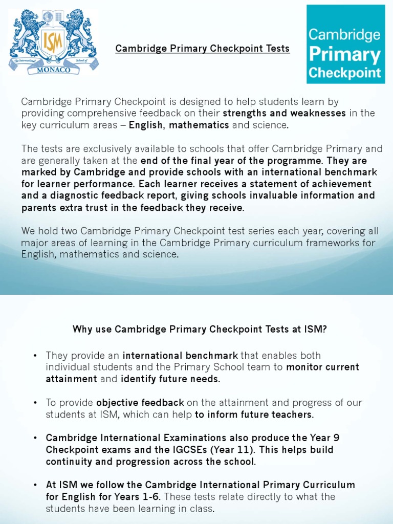 Cambridge Primary Checkpoint Tests Presentation 2019 | PDF | Curriculum ...