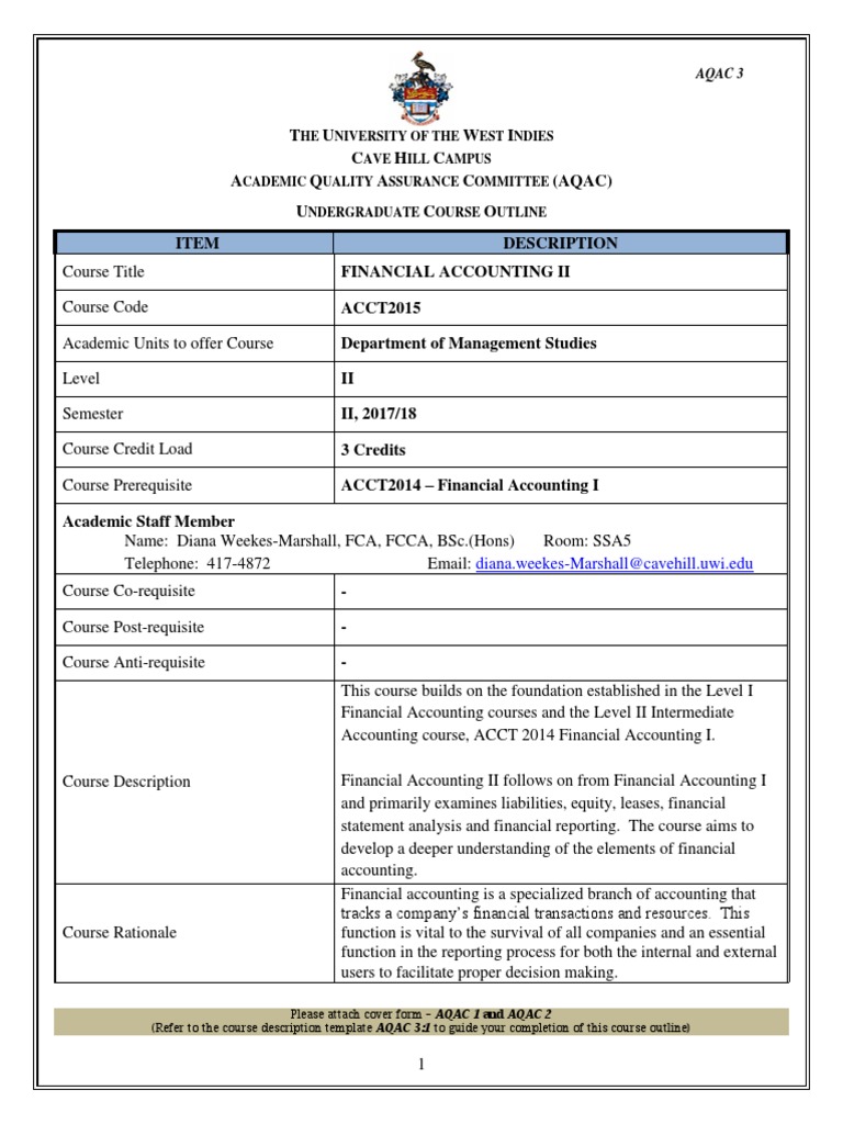 ACCT2015 Course Outline | PDF | Accounting | Stocks