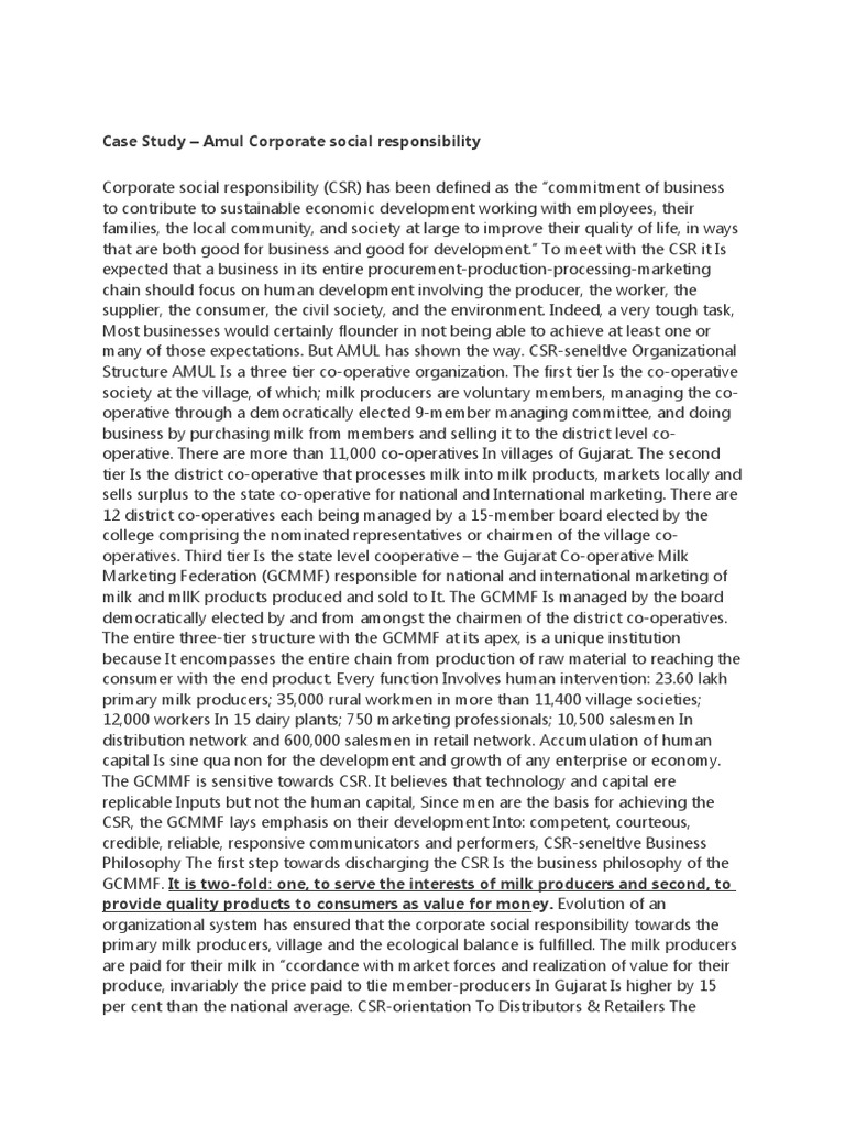 Case Study - Amul Corporate Social Responsibility | PDF | Corporate ...