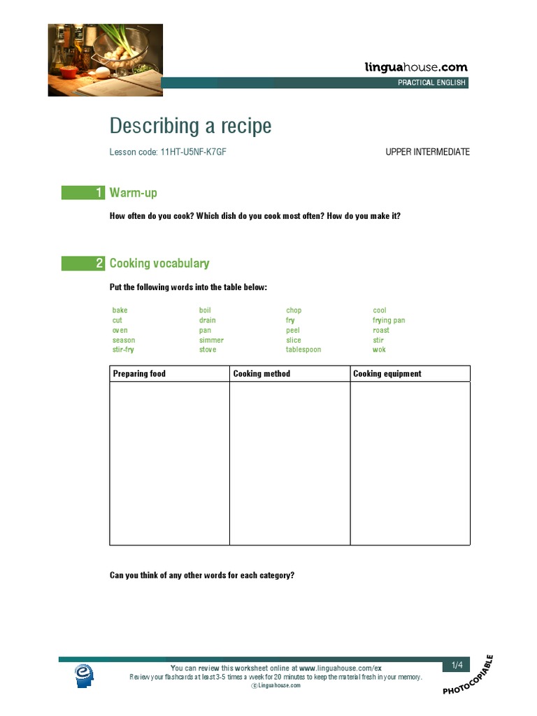 28 Describing A Recipe British English Student b1 b2 | PDF | Foods ...