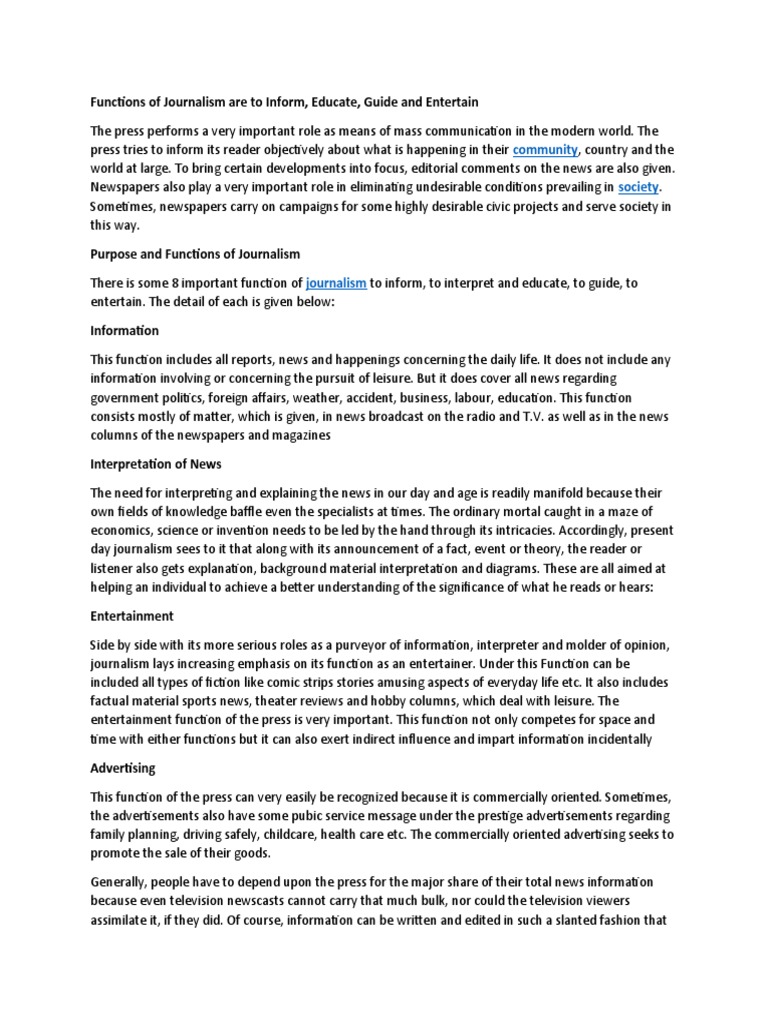 Functions of Journalism: Inform, Educate, Guide, Entertain | PDF ...