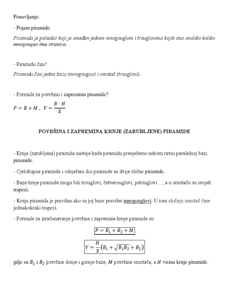 9.površina I Zapremina Krnje Piramide | PDF
