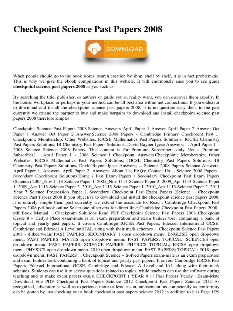 Checkpoint Science Past Papers 2008 | PDF | Test/Examination | Science