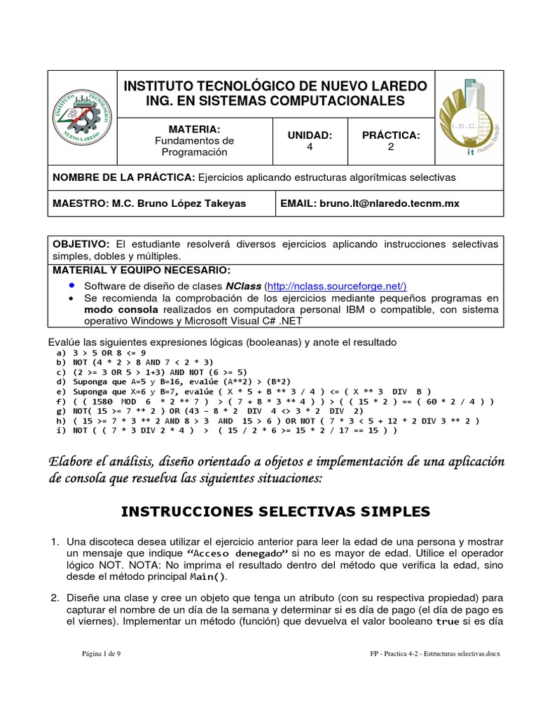 FP - Practica 4-2 - Estructuras Selectivas | Descargar gratis PDF | Triángulo | Programación ...