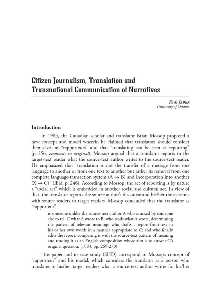 Citizen Journalism Translation and Trans PDF | PDF | Narrative | Semiotics