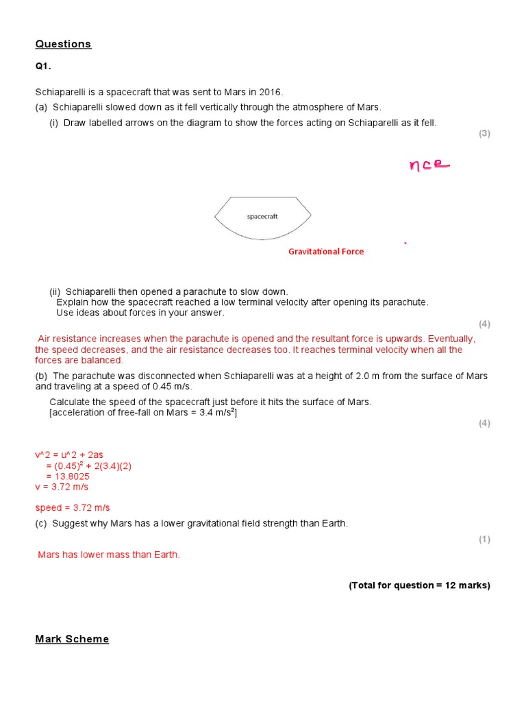 Questions: Gravitational Force | PDF