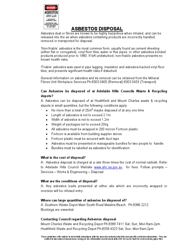 Asbestos Disposal Guidelines Adelaide | PDF | Asbestos | Waste Management
