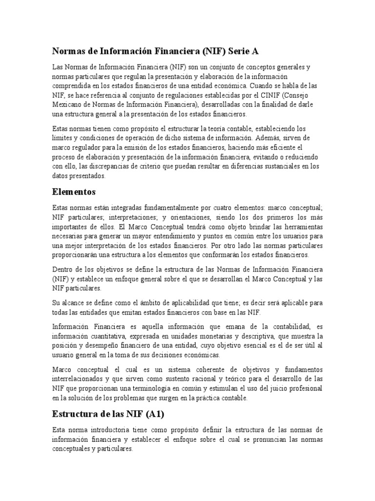 NIF Serie A | PDF | normas internacionales de INFORMACION FINANCIERA ...