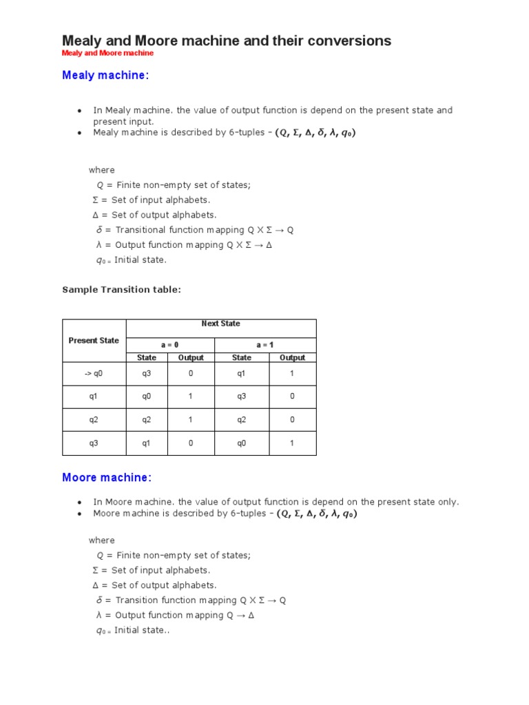 Lecture 10-Mealy and Moore Machine and Their Conversions | PDF ...