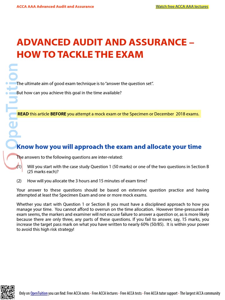 AAA - How To Tackle The Exam | PDF | Test (Assessment) | Audit