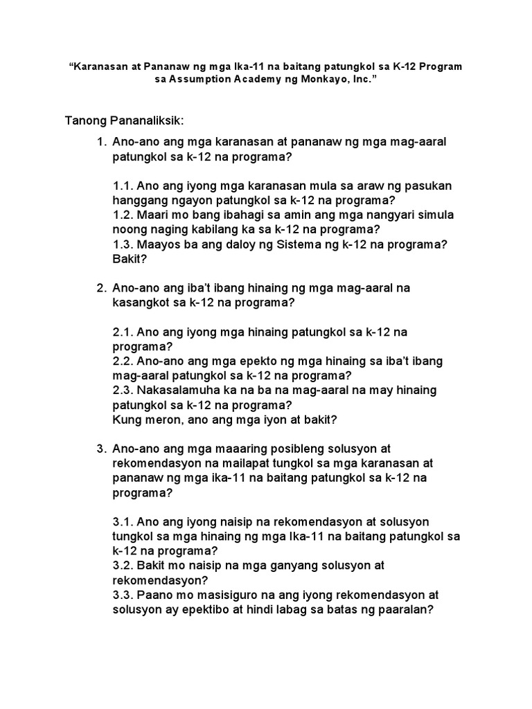 Filipino Research Questions | PDF