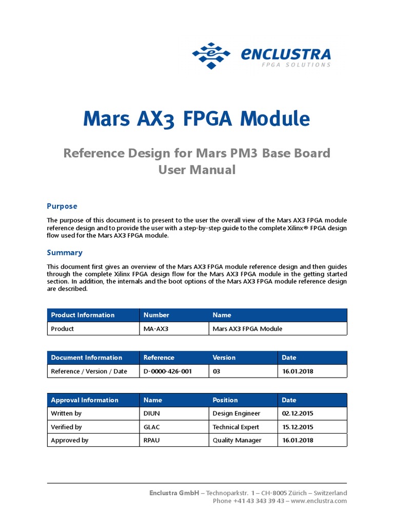 Mars AX3 FPGA Module: Reference Design For Mars PM3 Base Board User ...