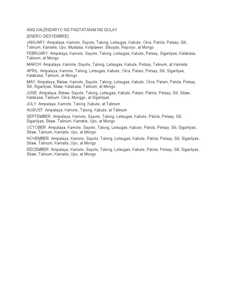 Ang Kalendaryo NG Pagtatanim NG Gulay | PDF Ang Kalendaryo NG Pagtatanim NG Gulay | PDF