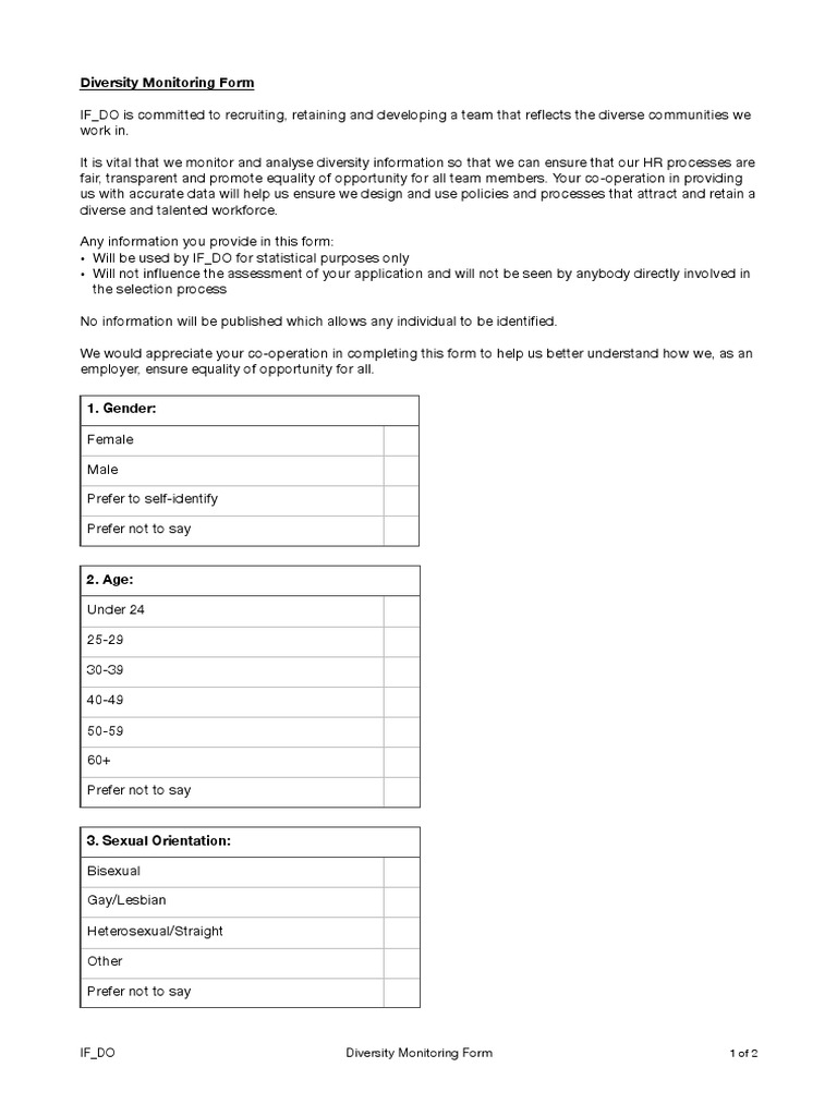 Diversity Monitoring Form | PDF | Heterosexuality | Multiculturalism