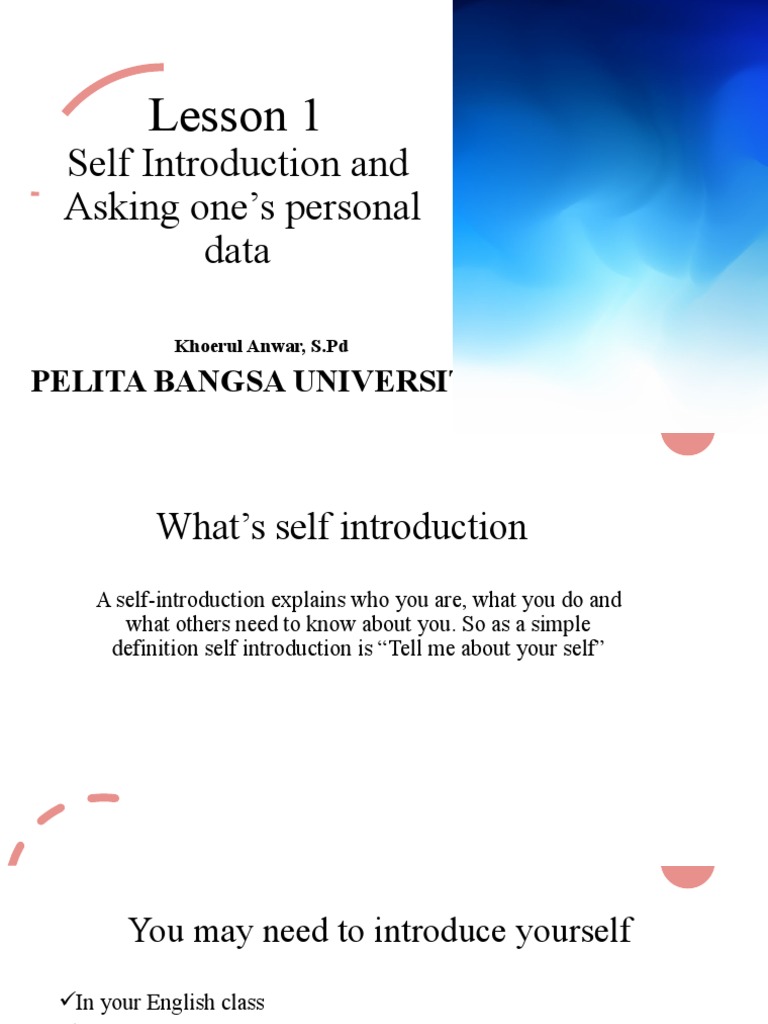 Self Introduction and Asking One's Personal Data | PDF