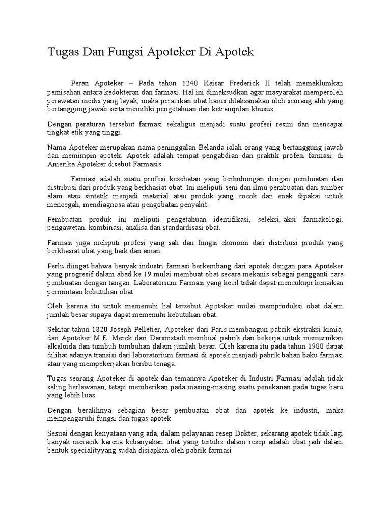 Tugas & Fungsi Apoteker Di Puskesmas | PDF Tugas & Fungsi Apoteker Di Puskesmas | PDF