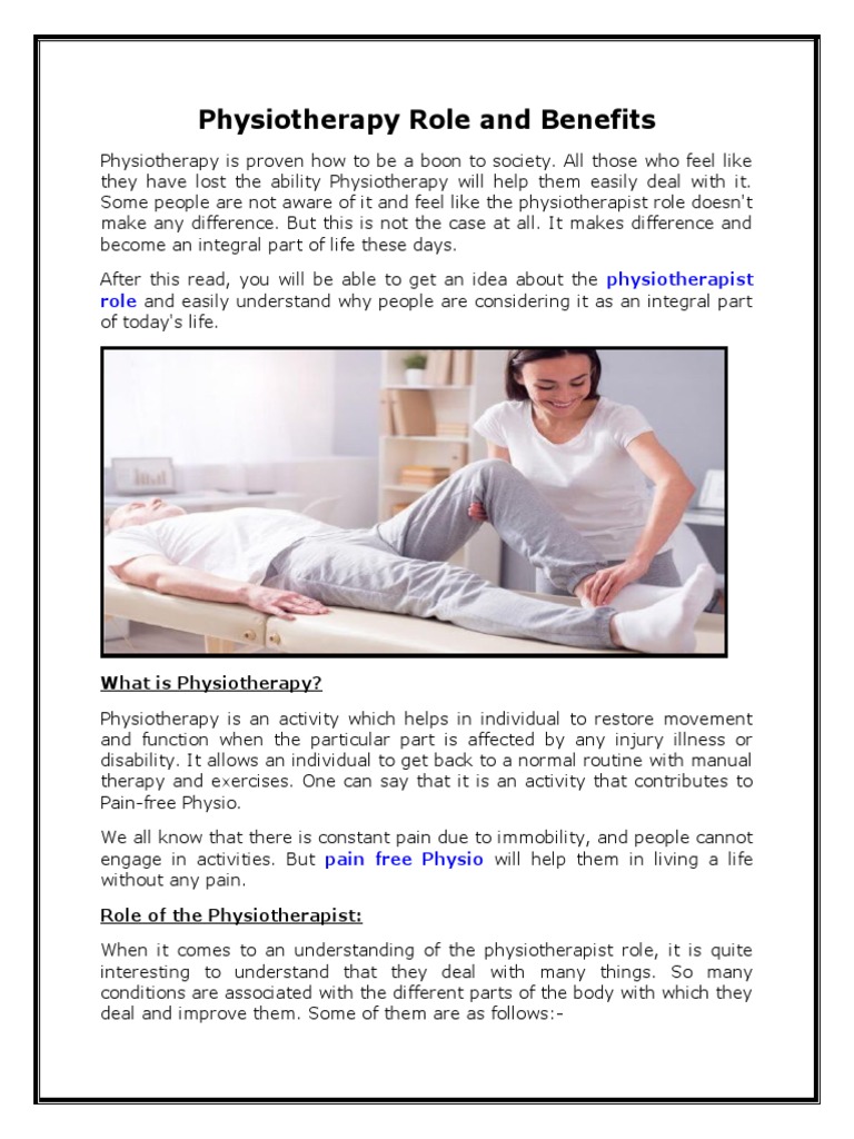 Physiotherapy Role and Benefits | PDF | Physical Therapy | Health Care
