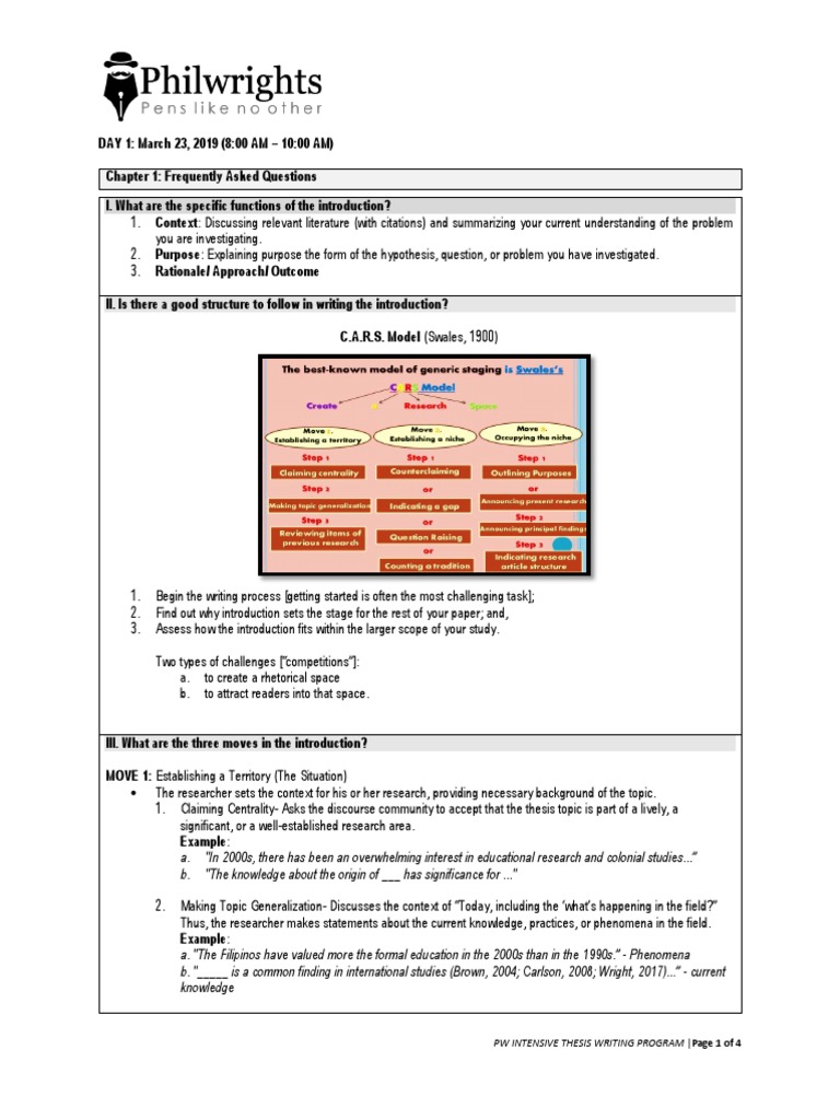 PW Intensive Thesis Writing Program - Page 1 of 4 | PDF | Question ...
