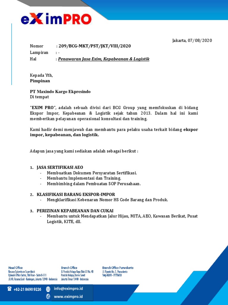 EXIM PRO (Introduction Letter) 209 | PDF