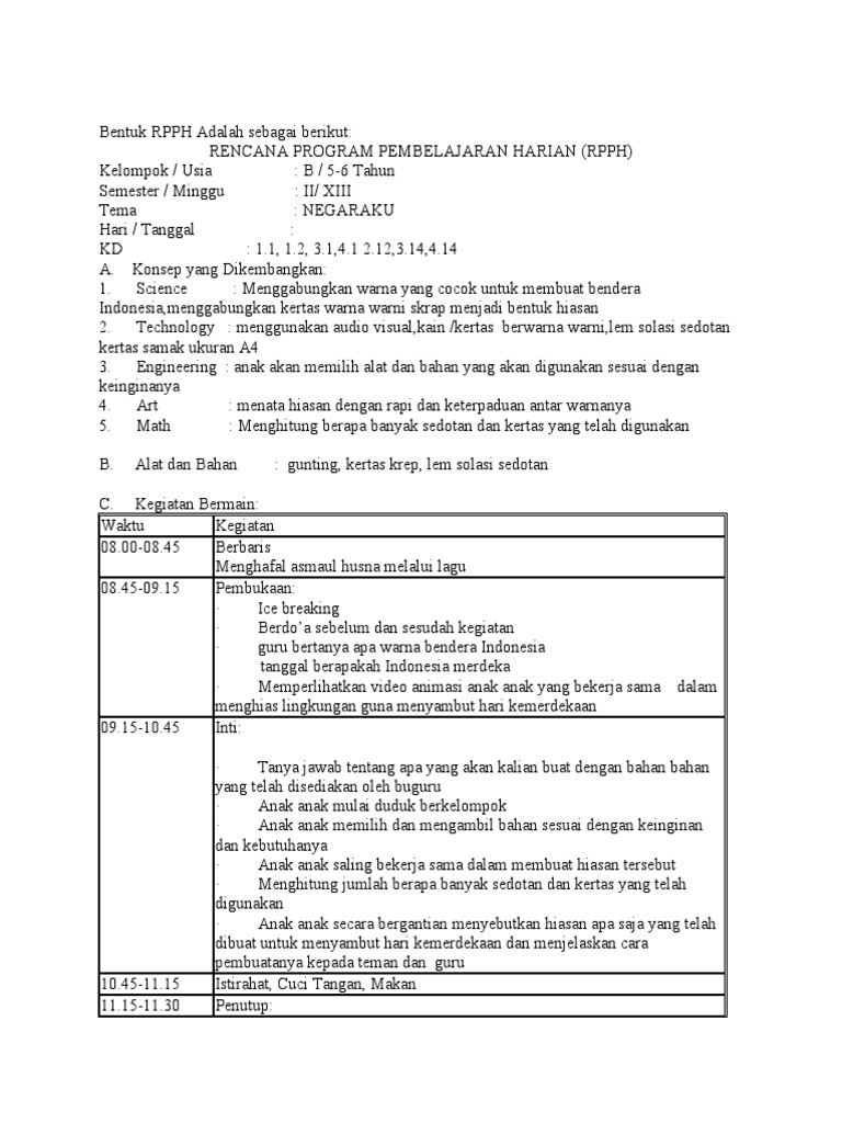 Bentuk RPPH Adalah Sebagai Berikut | PDF
