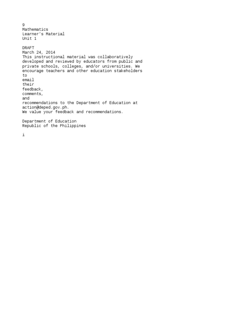 Mathematics Grade 9 Module | PDF | Quadratic Equation | Factorization