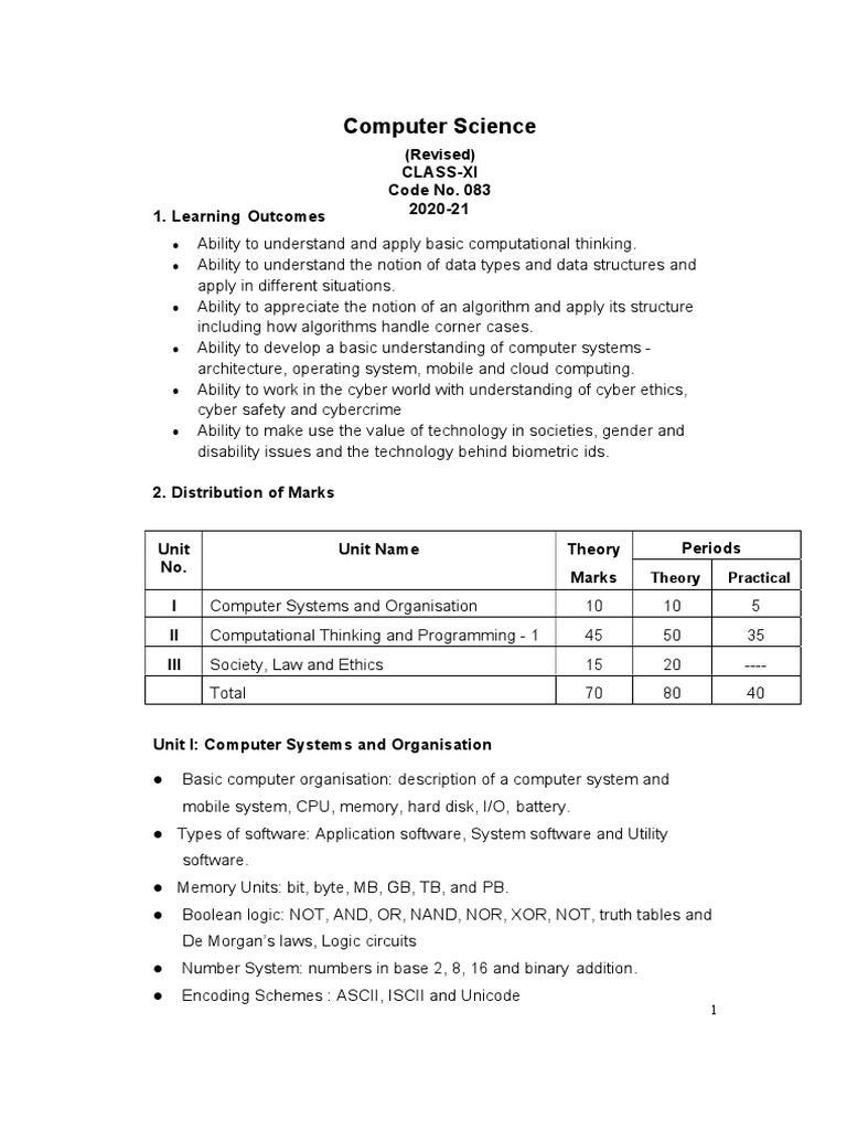 REVISED11 - SR - SEC. - Computer Science - 2020-21 | PDF | Computer Program | Programming