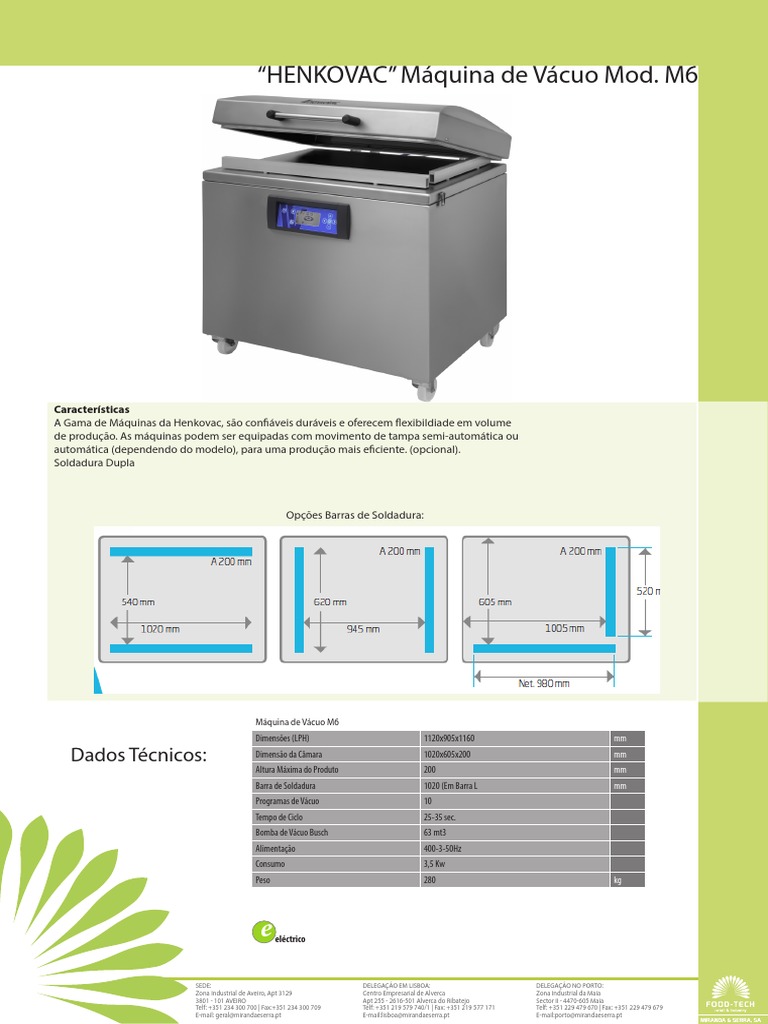 Máquina de Vácuo Mod. M6 da Henkovac: Características Técnicas e Opcionais | PDF | Engenharia ...