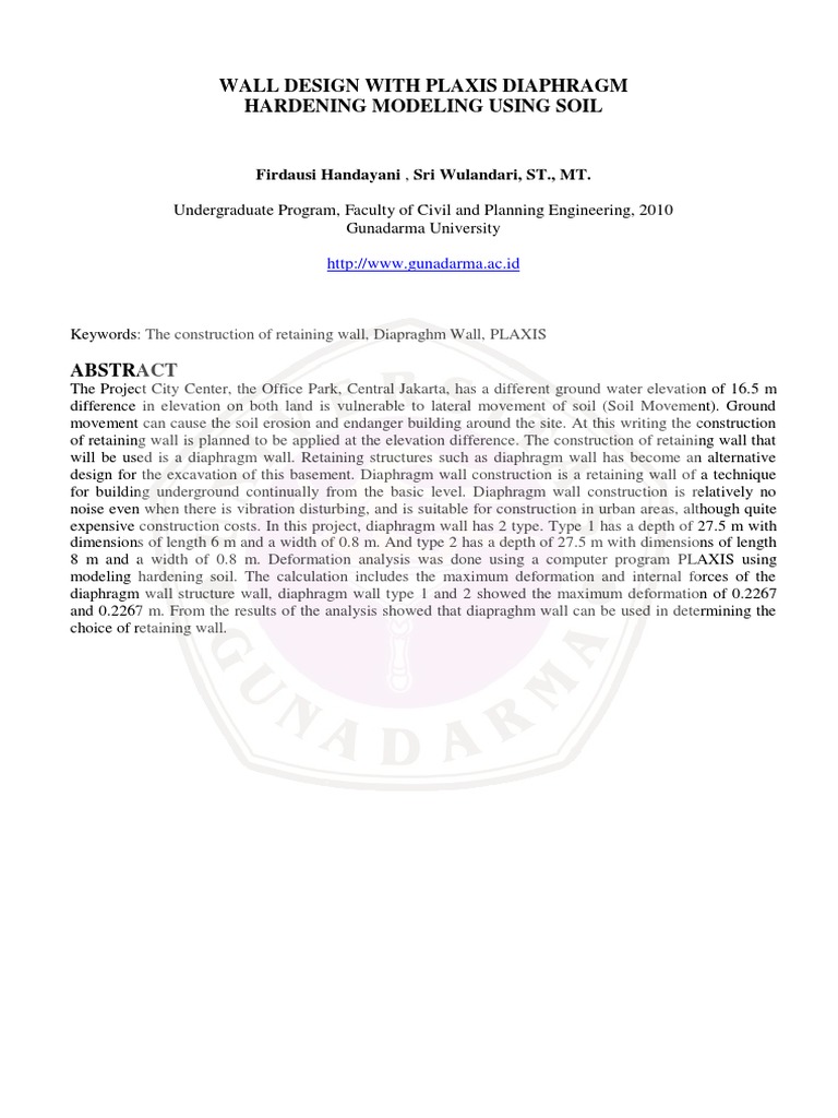 Wall Design With Plaxis Diaphragm Hardening Modeling Using Soil | PDF ...