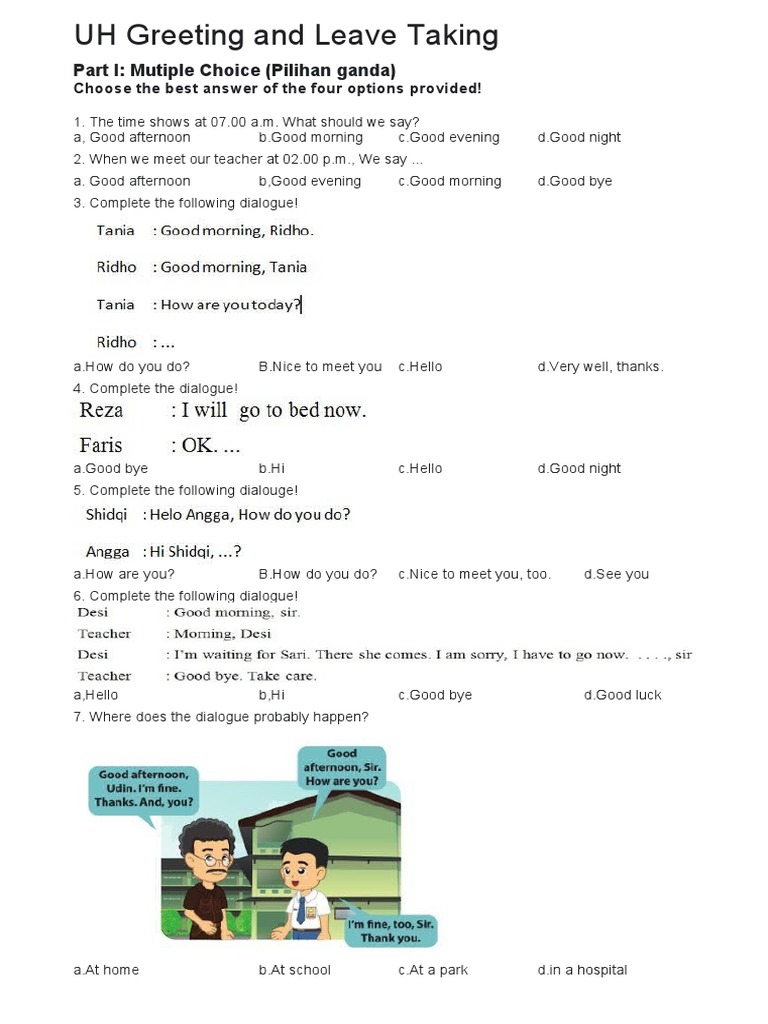 Greeting and Leave Taking Exercises | PDF