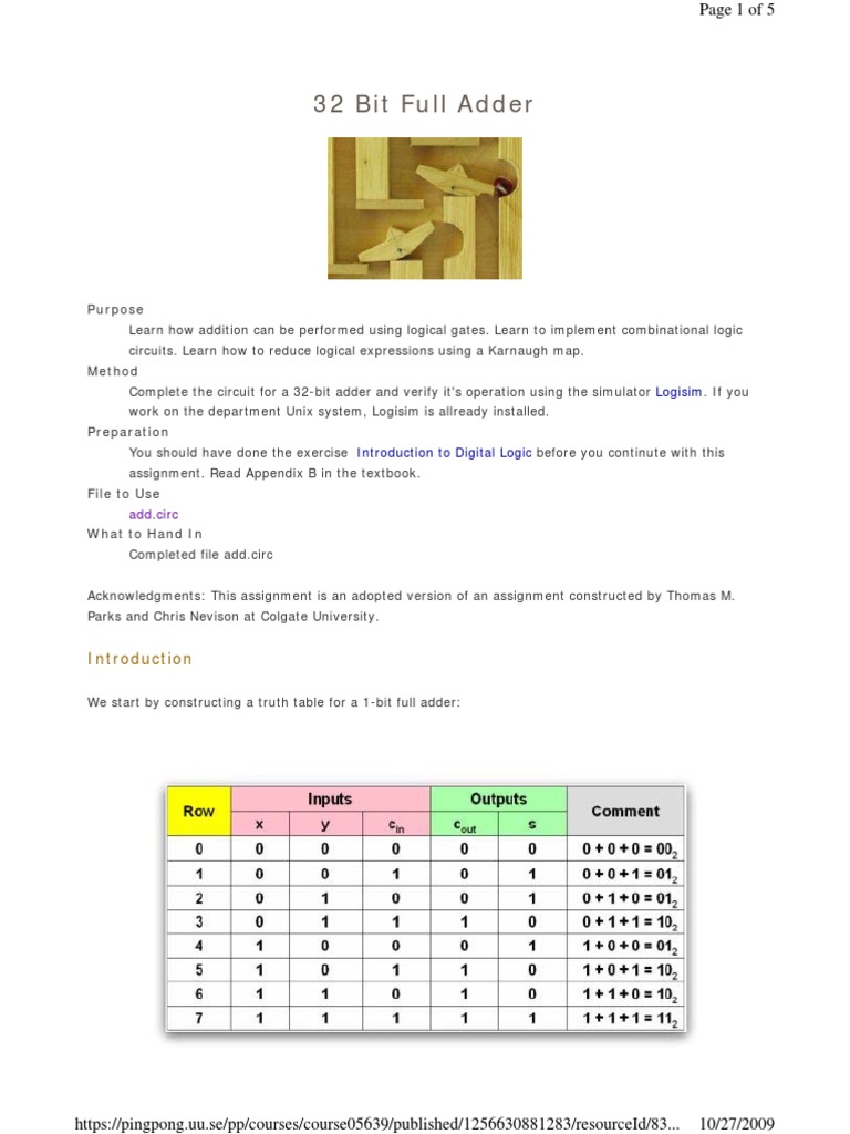 32 Bit Full Adder: Purpose | PDF | Digital Electronics | Mathematical Logic
