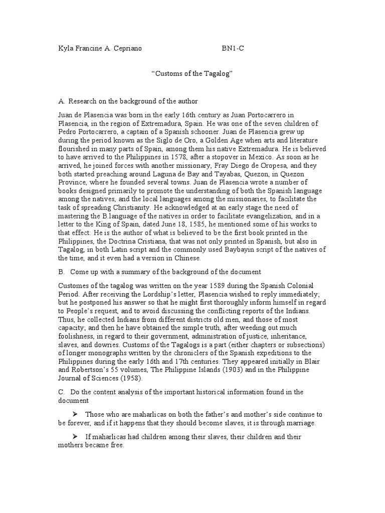 Customs of The Tagalog | PDF