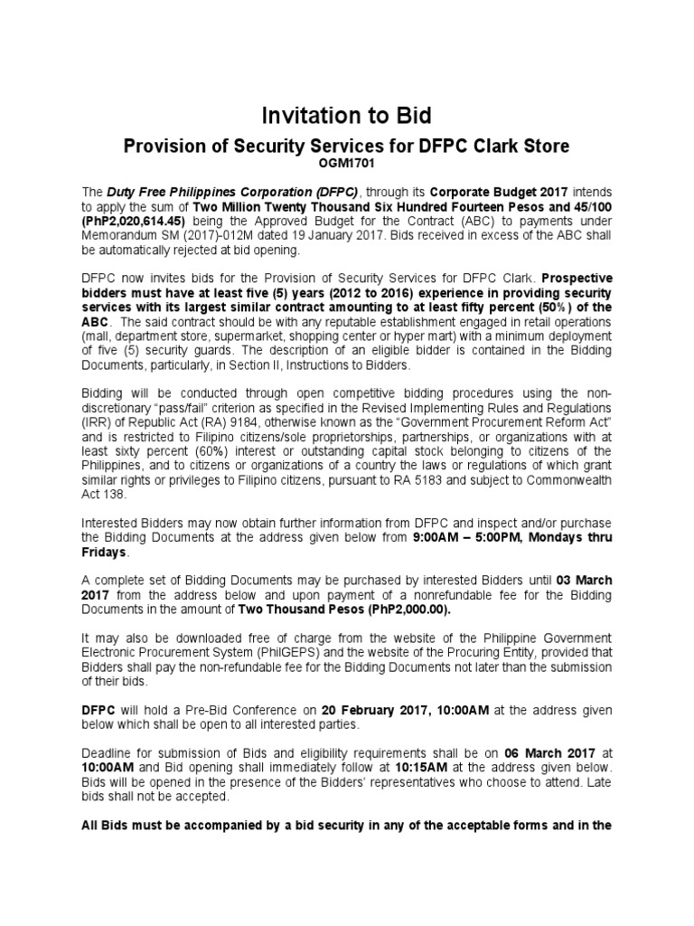 DFPC Clark Security Services Bid Invitation | PDF | Affidavit ...