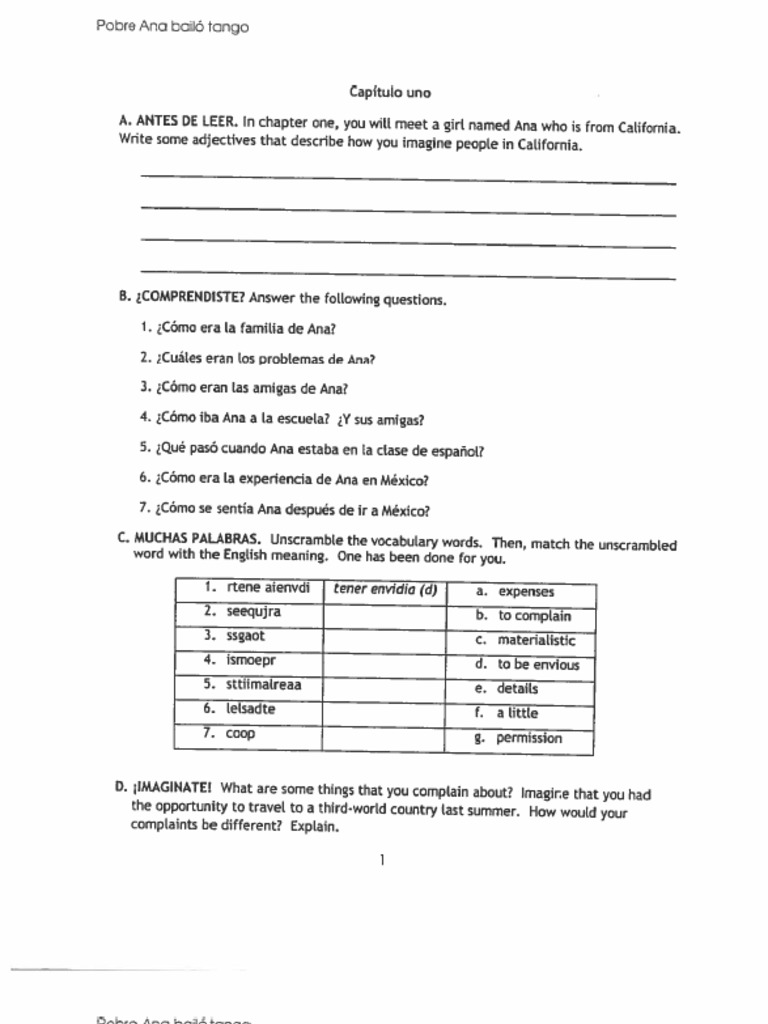 Pobre Ana Bailó El Tango Actividades | PDF