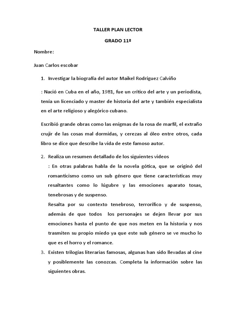 Taller de Plan Lector | PDF | Autor | Cortejo