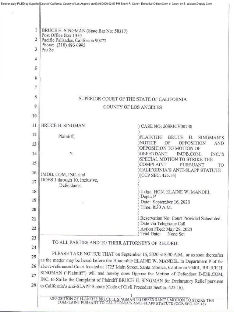 Singman Opposition | PDF | Complaint | Declaratory Judgment