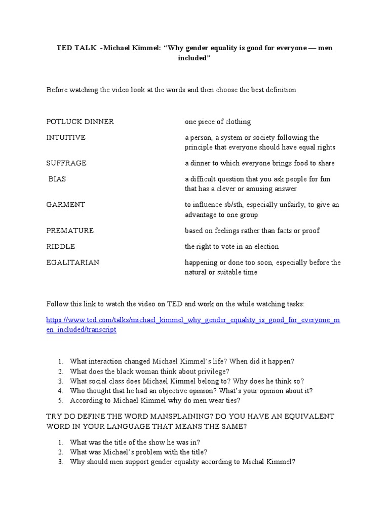 Ted Talk - : Michael Kimmel: "Why Gender Equality Is Good For Everyone ...